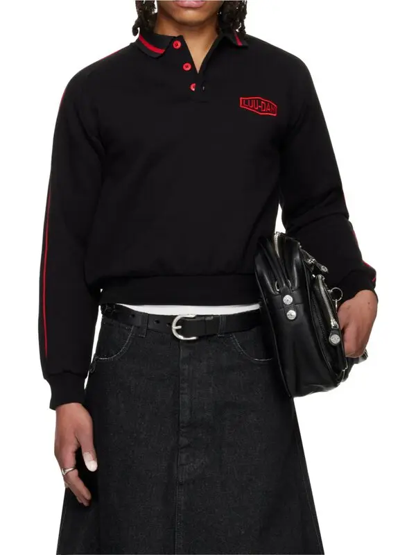 LU'U DAN Pit Stop Long-sleeve Polo Shirt - Black/red