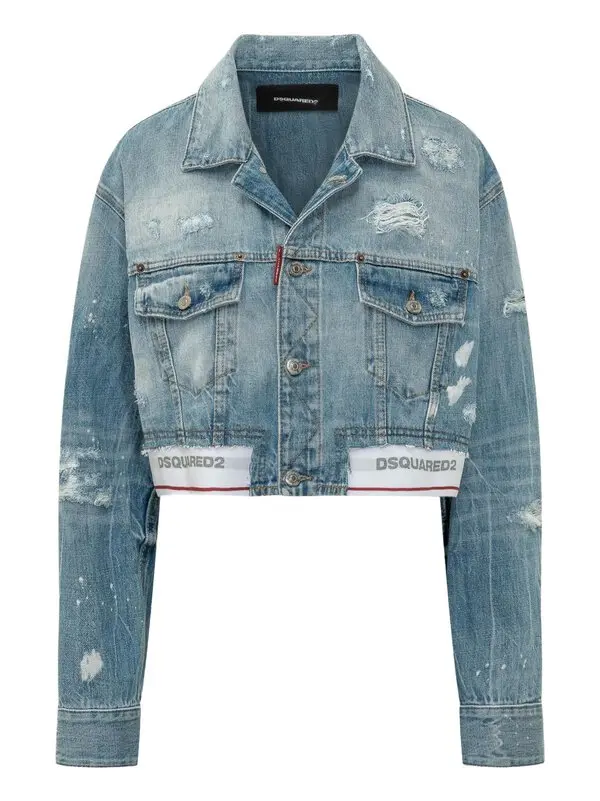 Dsquared2 Cropped Denim Jacket With Logo Belt - Blue