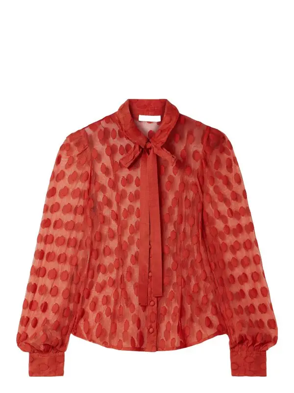 Ulla Johnson Soraya Tie-neck Fil Coupé Mesh Blouse - Red