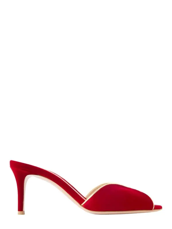 GIANVITO ROSSI Velvet Mules With Gold Leather Trim - Red
