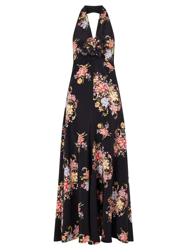 RODARTE Floral-print Silk-crepe Halterneck Gown - Black