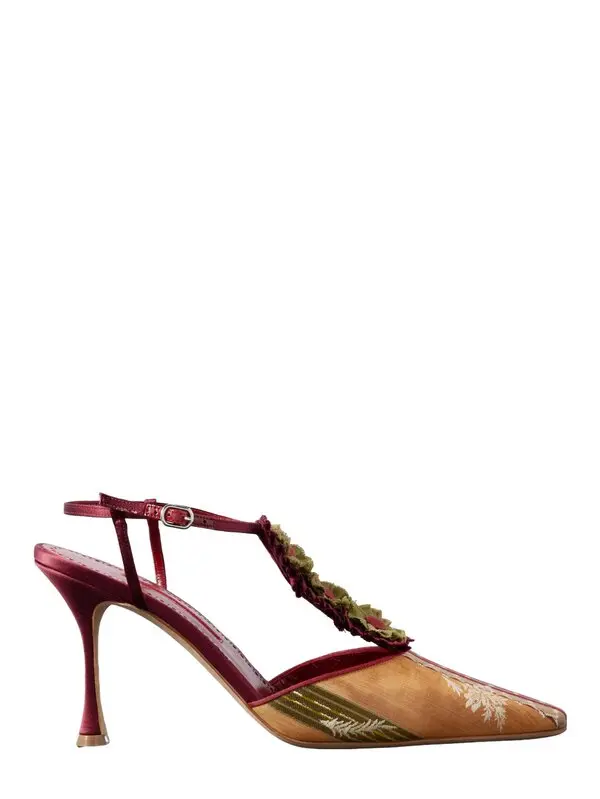Manolo Blahnik Appliquéd Silk And Linen-blend Jacquard Pumps - Brown