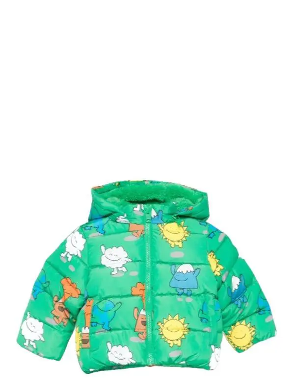 Stella McCartney Graphic Print Hooded Puffer Coat - Green