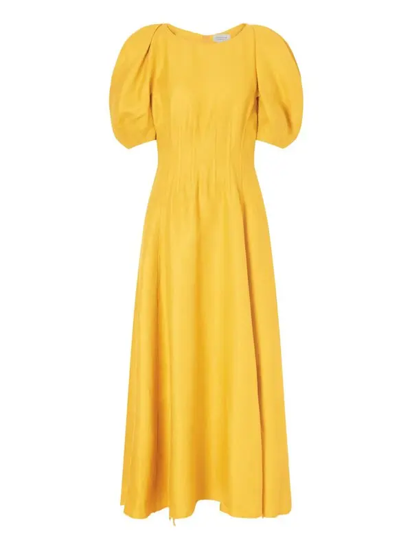 Gabriela Hearst Ranya Linen Midi Dress - Mustard Yellow