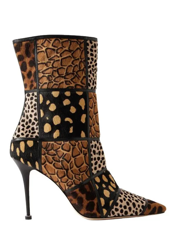 Manolo Blahnik Leather-trimmed Patchwork Calf Hair Ankle Boots - Black