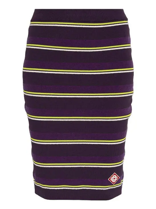 Casablanca Striped Pencil Skirt With Geometric Logo - Purple