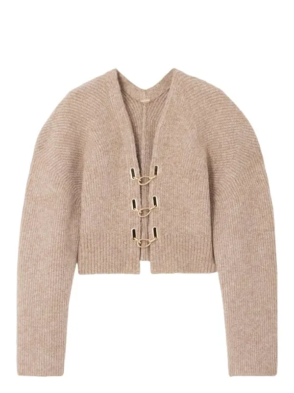 Cult Gaia Mayalu Ribbed Knit Cardigan With Gold Buckle Detail - Nude
