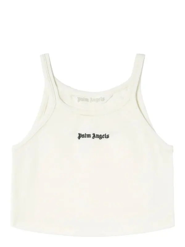 Palm Angels Logo Print Crewneck Tank Top - White