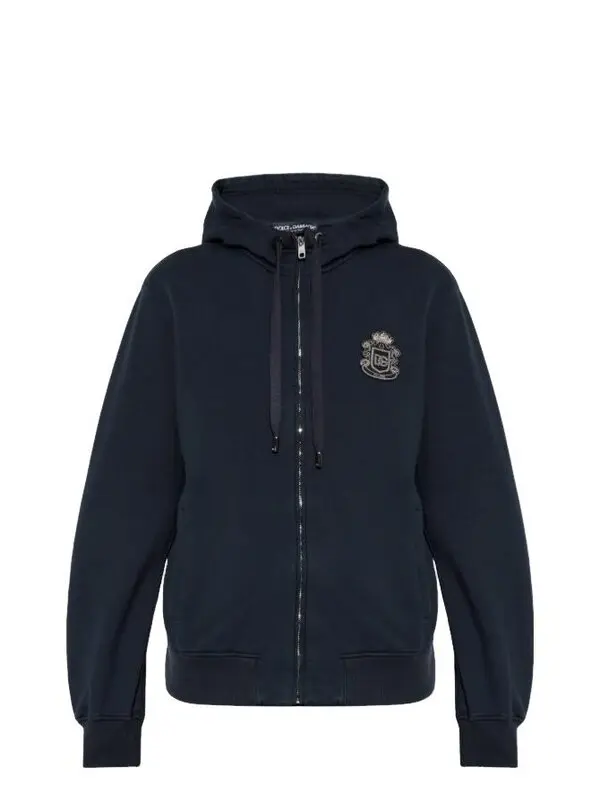 Dolce & Gabbana Heraldic Patch Drawstring Hoodie - Black