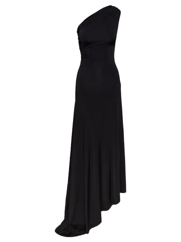 Tove One-shoulder Maxi Dress With Pleated Detail And Irregular Hem - Black