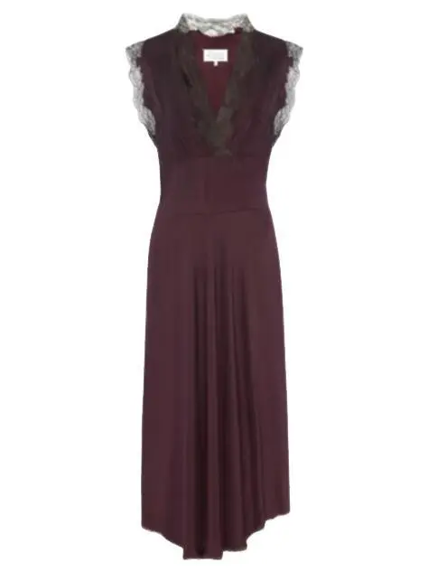 MAISON MARGIELA Sleeveless V-neck Lace Trim Midi Dress - Bordeaux