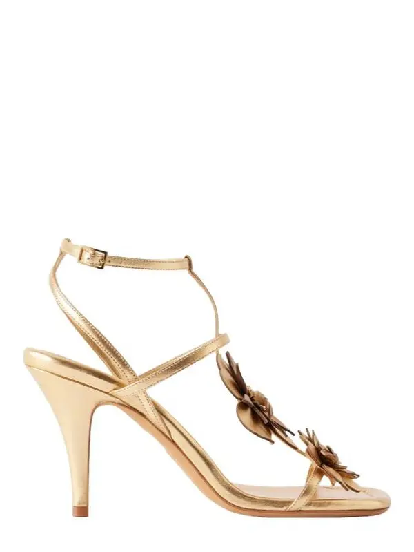 Zimmermann Metallic Leather Stiletto Sandals With Floral Embellishment - Nude
