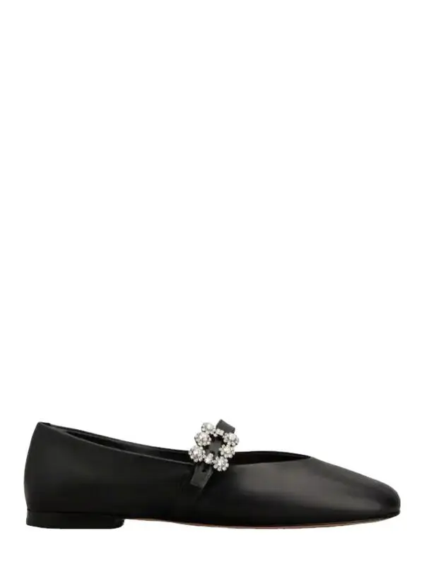 ROGER VIVIER Round Toe Mini Flower Buckle Ballet Flats - Black