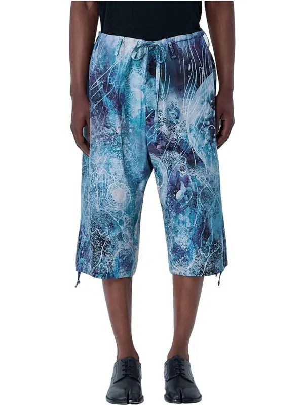 Yohji Yamamoto Printed Drawstring Pants - Blue