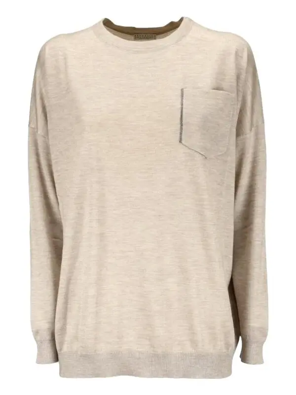 Brunello Cucinelli Crewneck Knitted Jumper With Pocket Detail - Nude