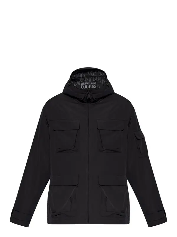 Versace Logo Patch Hooded Insulated Jacket - Black