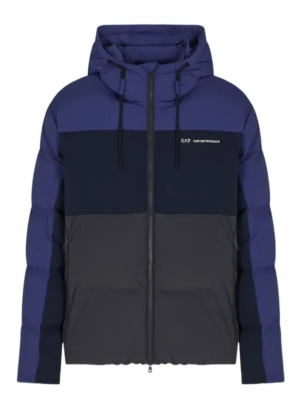 EA7 Color Block Zip Up Hooded Jacket - Navy Blue