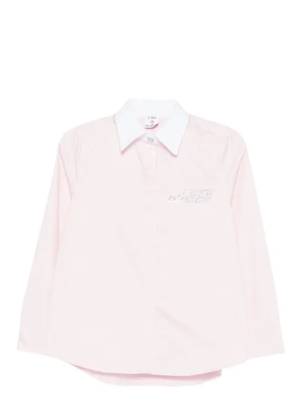 Casablanca Embellished Crystal Logo Long Sleeve Shirt - White