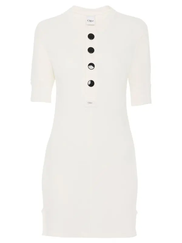 Chloé Buttoned Henley Mini Dress In Organic Cotton - Milk Color