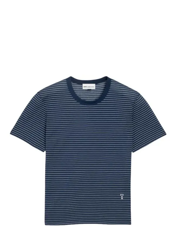 Ami Striped Mercerised Jersey T-shirt - Ink/white