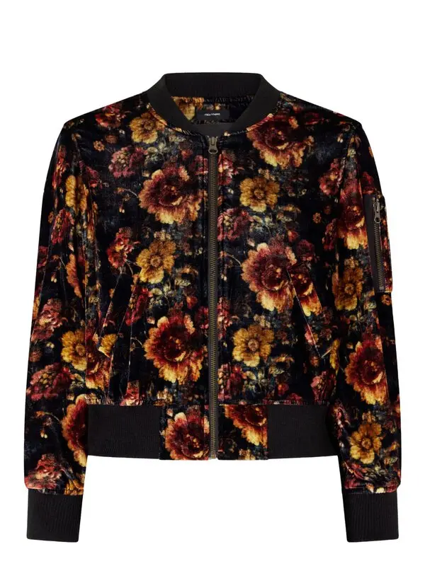 R13 Floral Print Velvet Bomber Jacket - Black