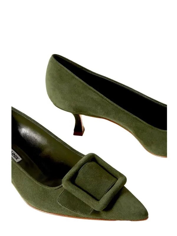 Manolo Blahnik Suede Buckled Pumps - Green