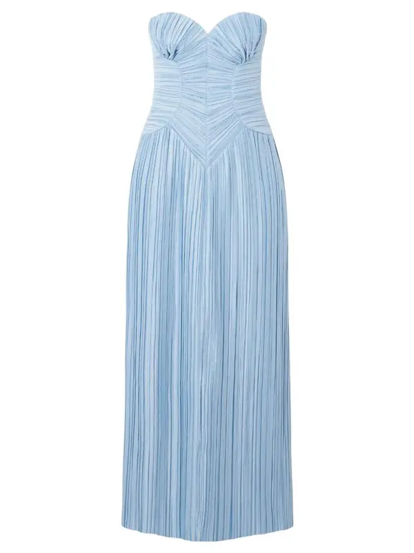 Cult Gaia Ashika Pleated Satin Gown - Blue