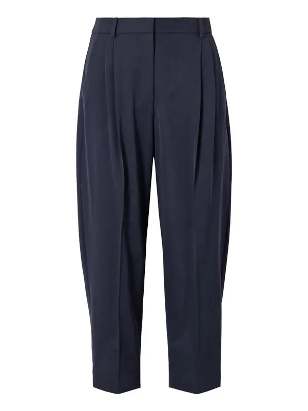 Stella McCartney Pleated Cropped Wool Tapered Pants - Black