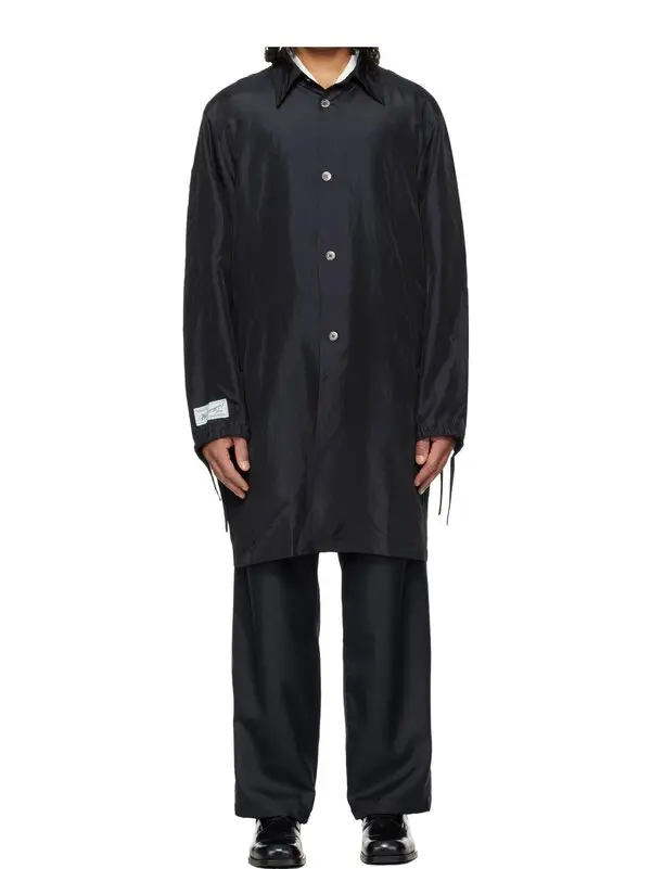 WOOYOUNGMI Drawstring Cuff Logo Patch Coat - Black