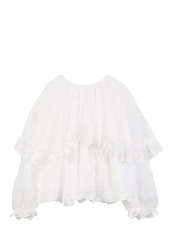 Chloé Ruffled Floral Embroidered Long Sleeve Shirt - White