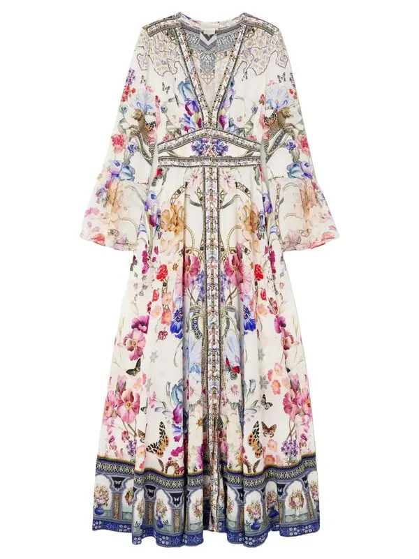 Camilla Crystal-embellished Ruffled Floral-print Silk Maxi Dress - Multicolor