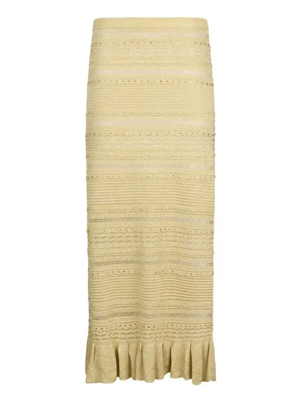 Liu Jo Long Openwork Knit Skirt With Ruffled Hem - Nude