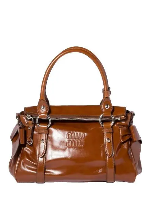 Miu Miu Shiny Leather Top Handle Bag - Rosewood
