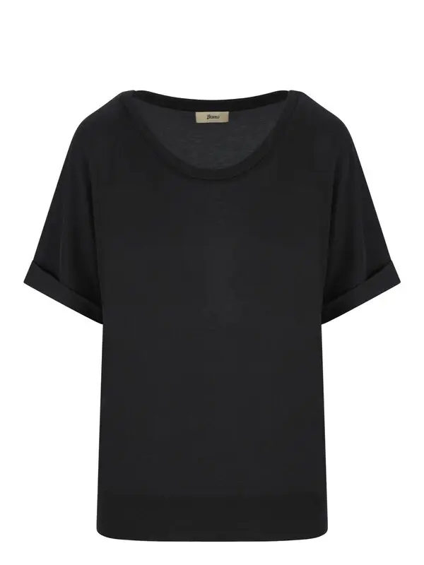 Herno Crewneck Short-sleeved T-shirt With Pleated Detail - Black