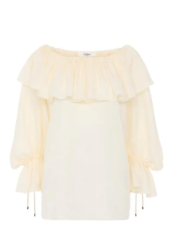 Chloé Long Sleeve Ruffled Silk Blouse - Ivory