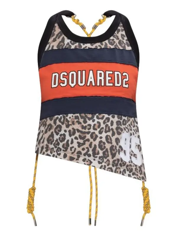 Dsquared2 Logo Print Asymmetrical Cropped Top - Black
