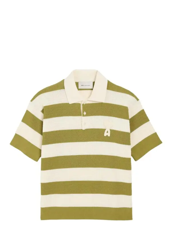 Ami Striped Short Sleeved Polo Shirt - White