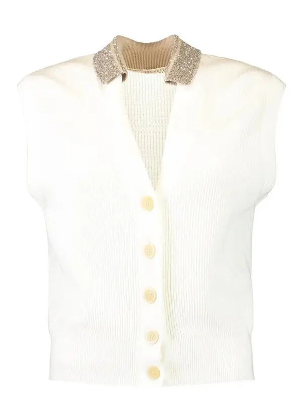 Brunello Cucinelli Sequined Embellished Sleeveless Cardigan - White