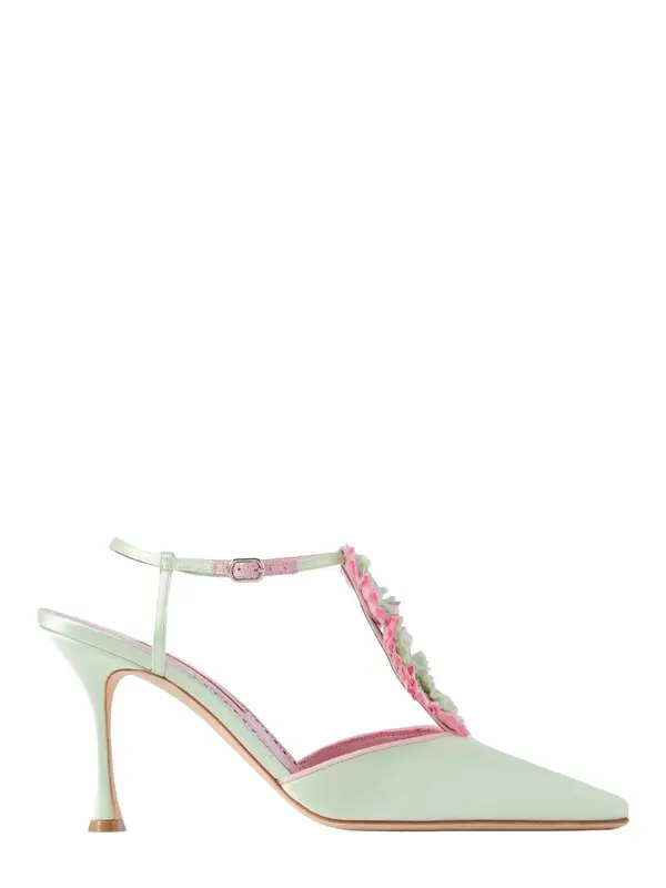 Manolo Blahnik Appliquéd Satin Mary Jane Pumps - Green