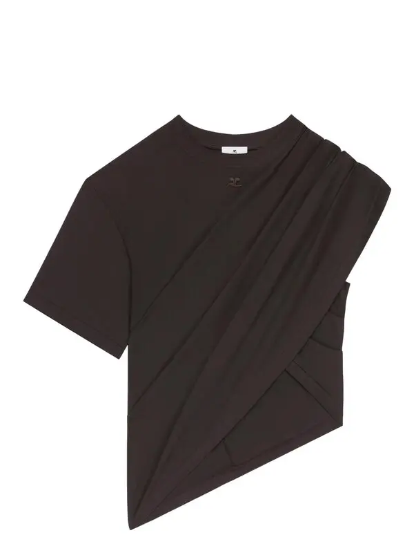 COURREGES Courrèges Asymmetrical Draped Knit T-shirt - Chocolate-colored