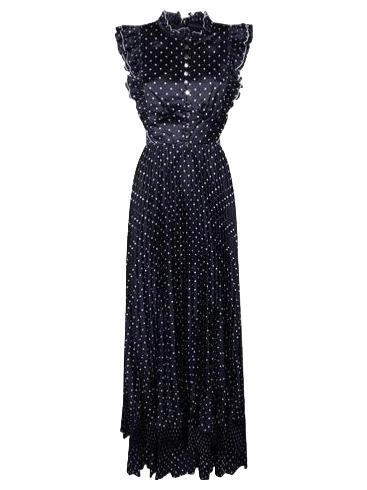 SELF-PORTRAIT Ruffled Polka Dot Maxi Dress - Black