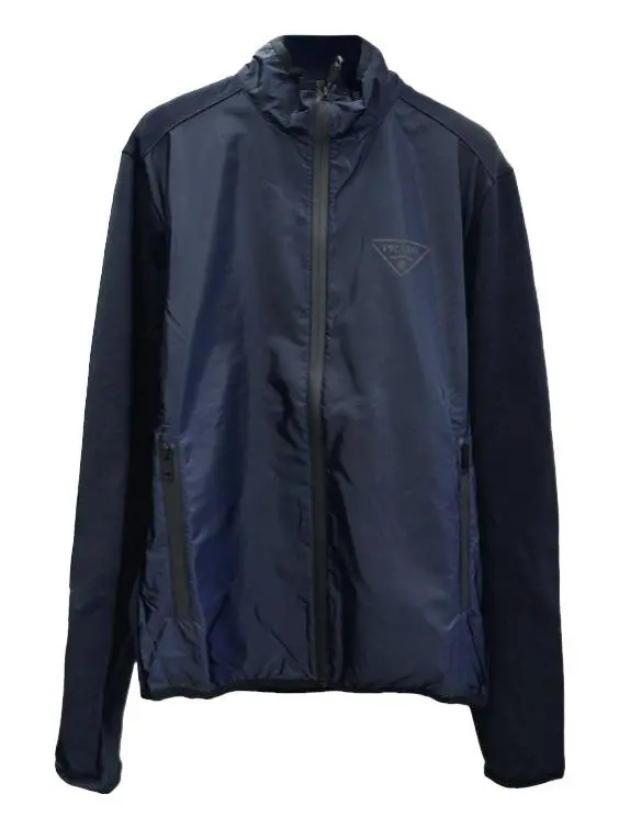 Prada Long Sleeve Zip-up Jacket With Logo - Blue