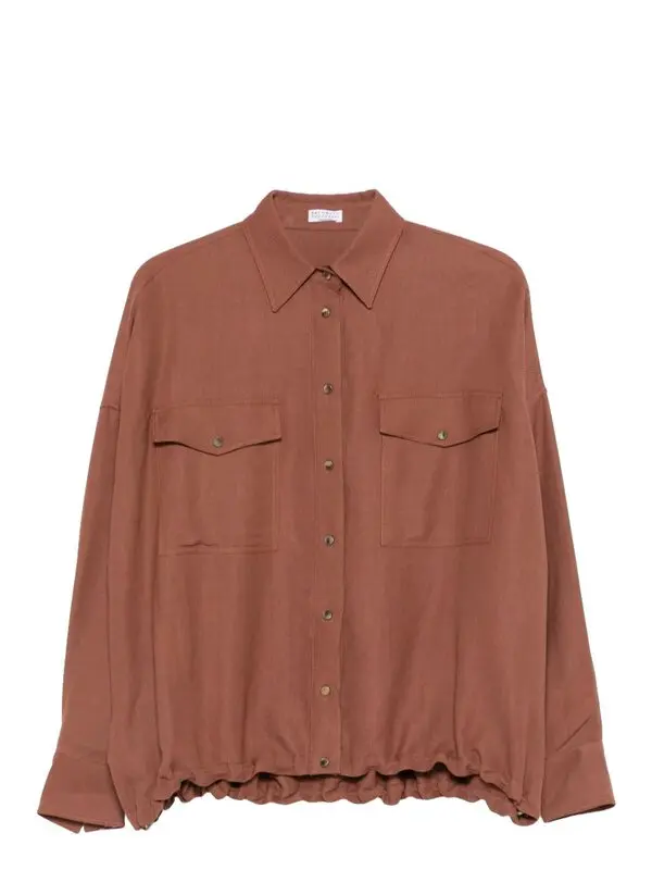 Brunello Cucinelli Gathered Pocket Shirt - Brown