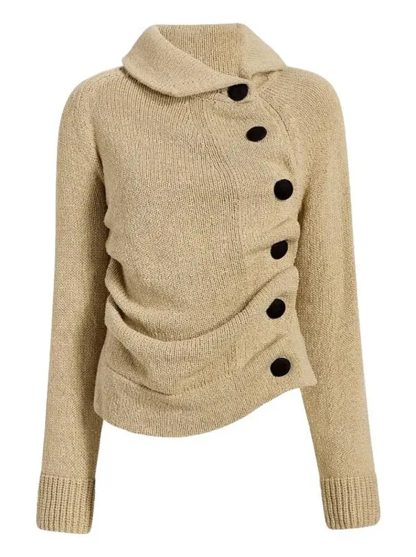 Khaite Lorrai Asymmetrical Draped Cardigan - Beige