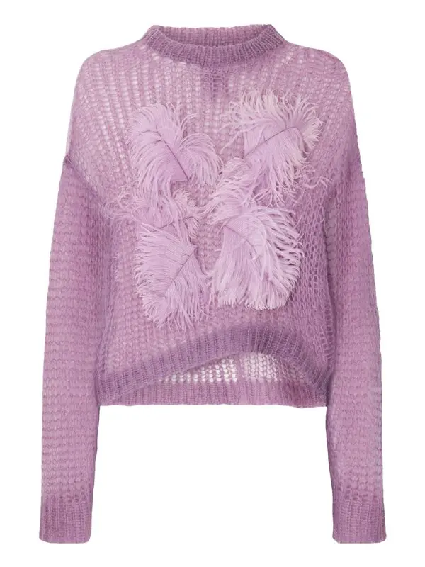 Attico Feather-trimmed Crochet-knit Mohair-blend Sweater - Pink