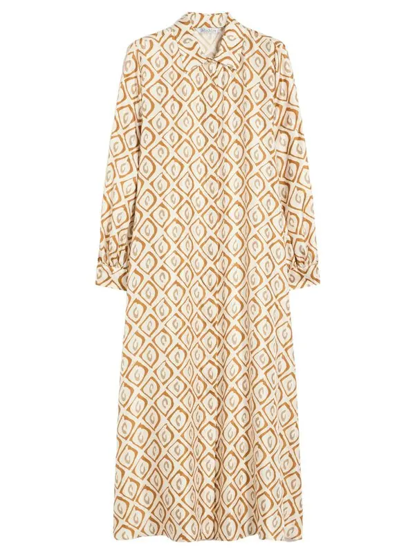 Max Mara Printed Silk Shirt Dress With Belt - Beige