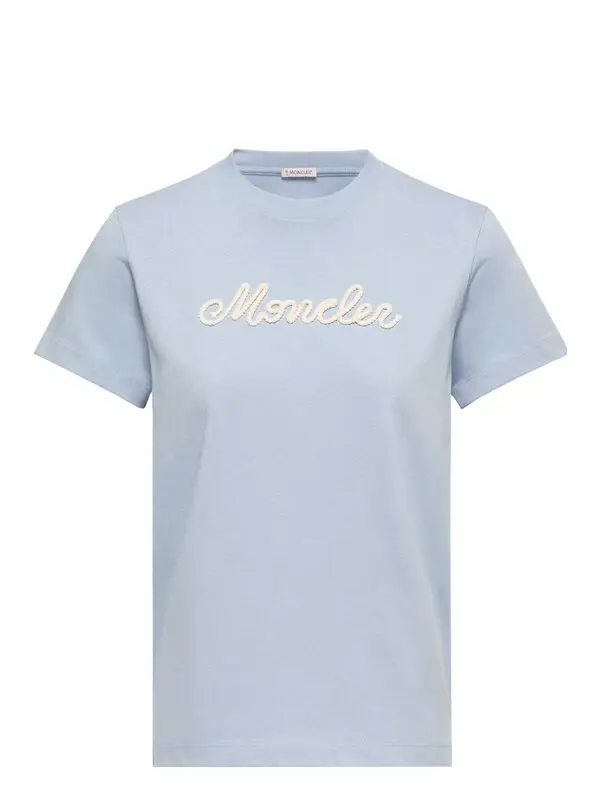 Moncler Logo Embroidery Cotton T-shirt - Light Blue