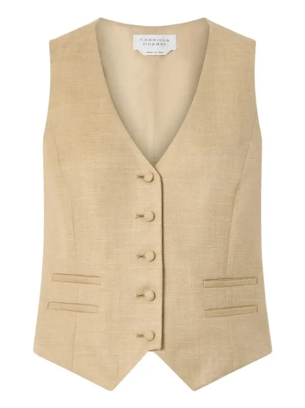 Gabriela Hearst Coleridge Wool, Silk And Linen-blend Twill Vest - Beige