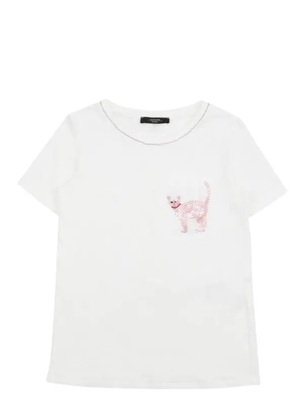 Max Mara Round Neck Short-sleeved T-shirt With Embellished Pocket - No