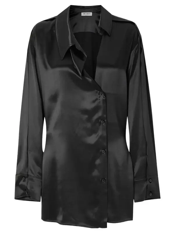 Attico Asymmetric Satin Mini Dress - Black